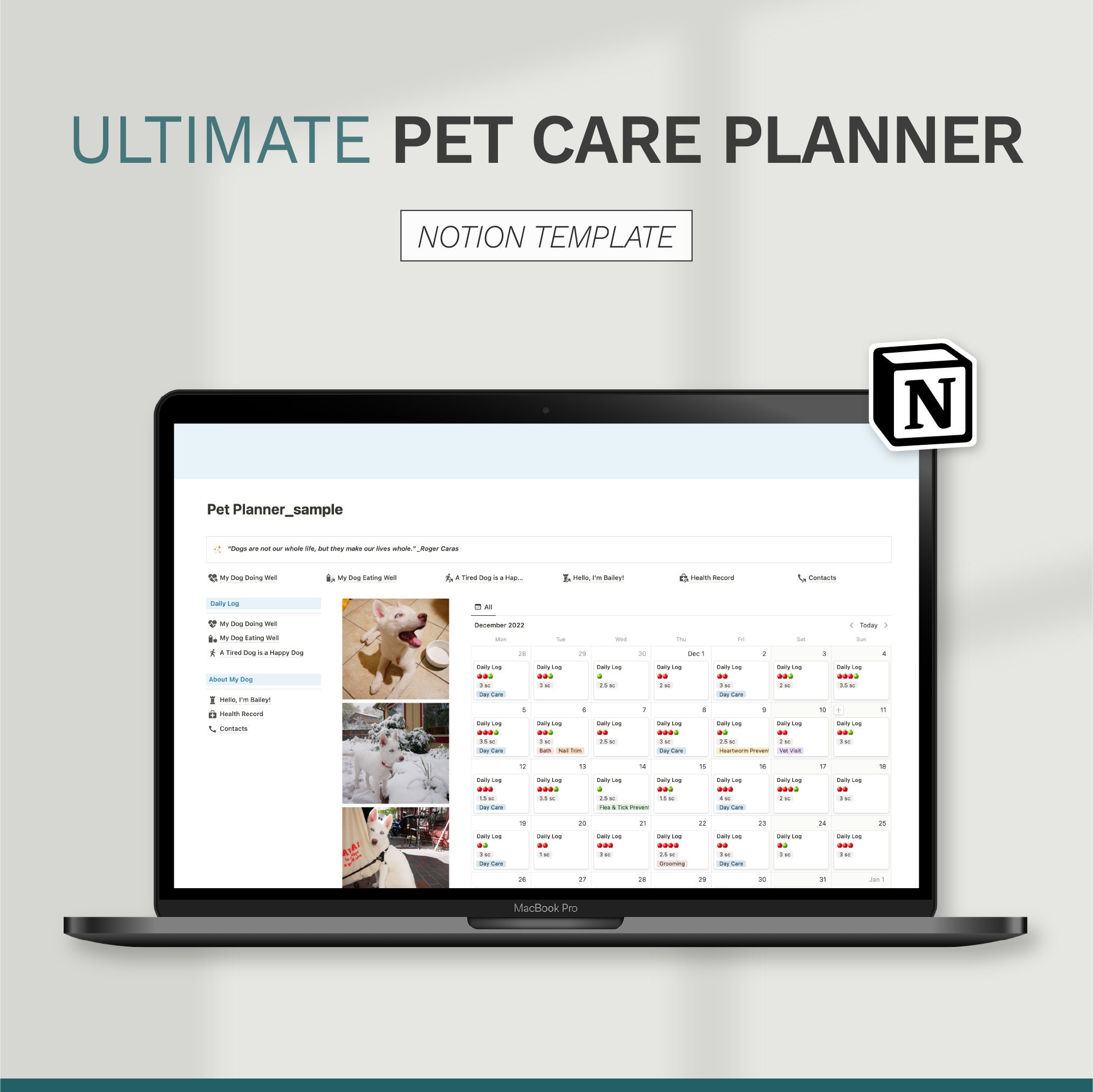 Notion Template Pet Planner, Notion Dashboard, Digital Dog Care Journal ...