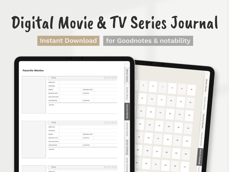 Digital Movie Planner Ipad TV Show Planner Goodnotes - Etsy