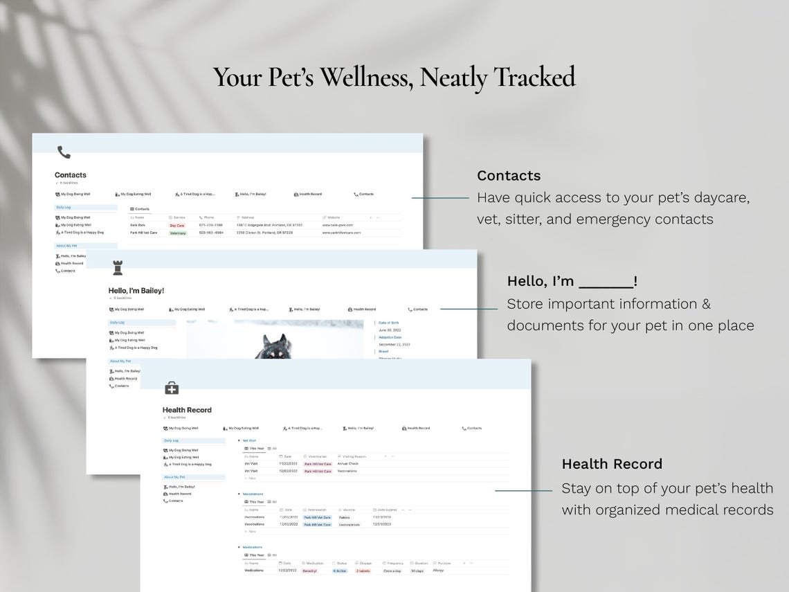 Notion Template Pet Planner, Notion Dashboard, Digital Dog Care Journal ...