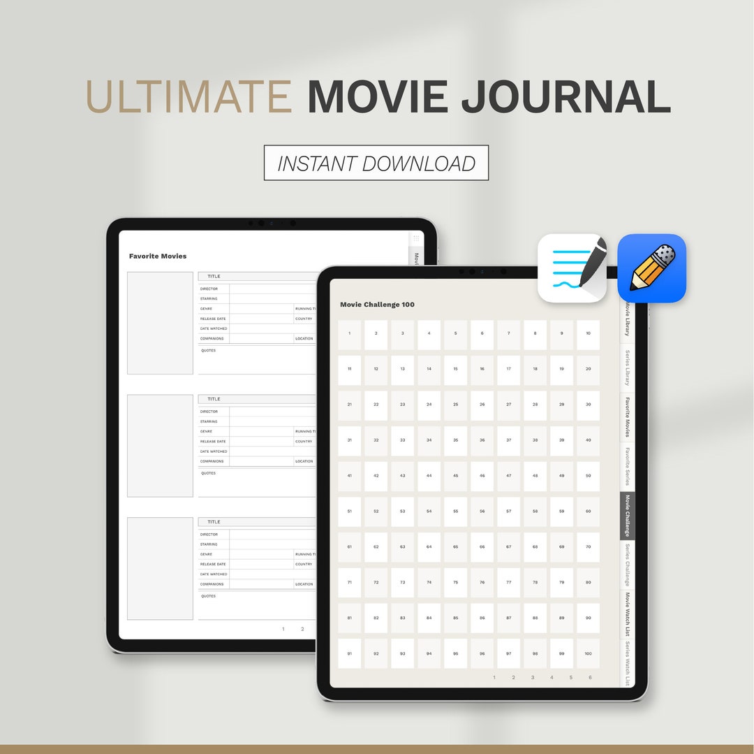 Digital Movie Planner, iPad TV Show Planner, Goodnotes Template ...