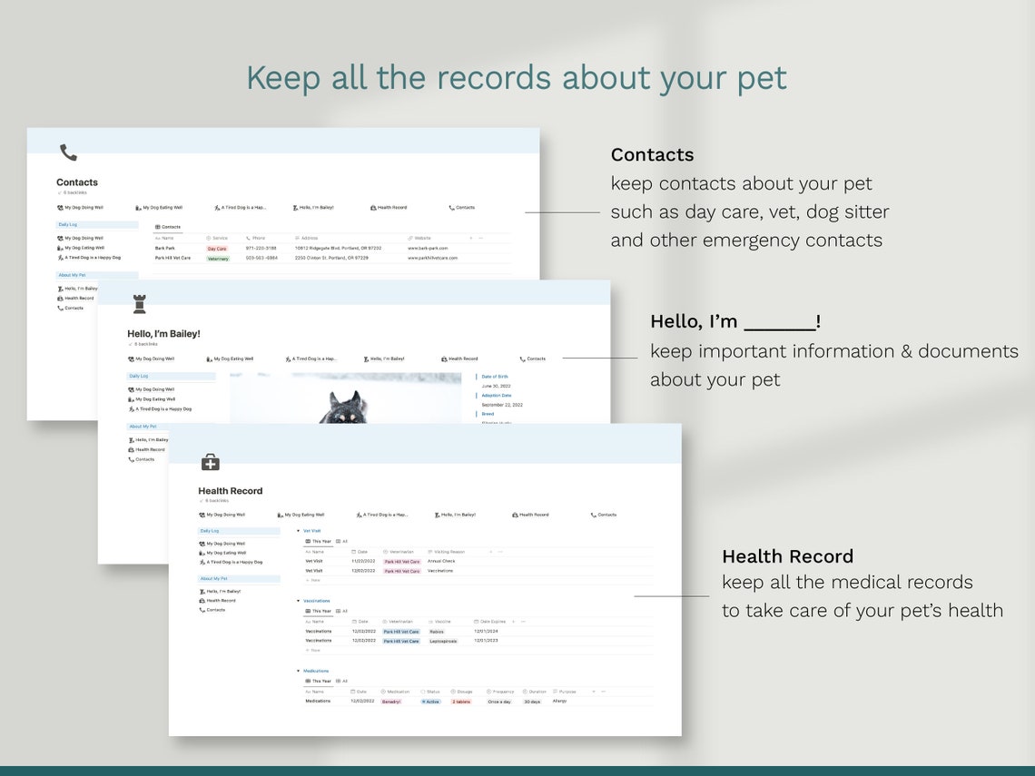 Notion Template Pet Planner, Notion Dashboard, Digital Dog Care Journal ...