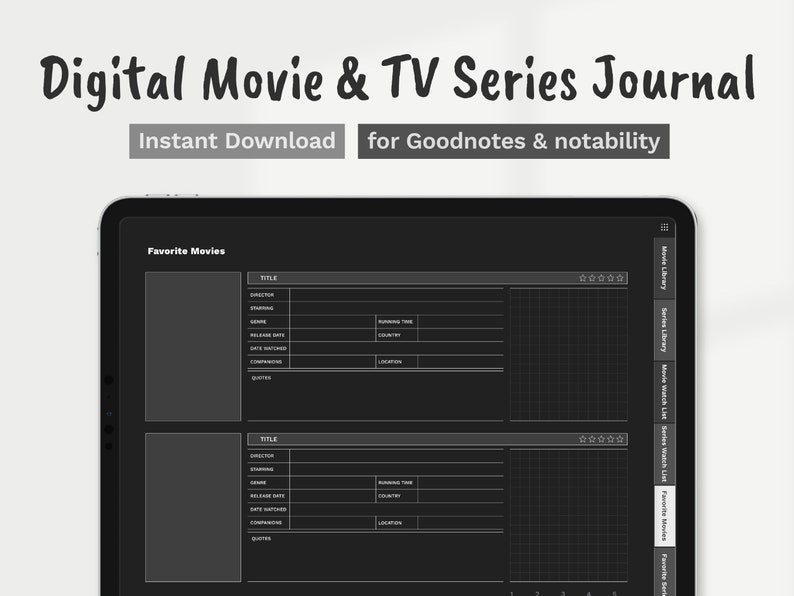 Digital Movie Planner Ipad TV Show Planner Goodnotes - Etsy