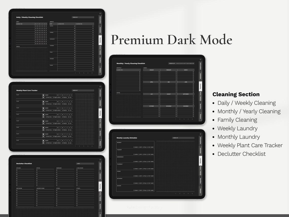 Digital Home Planner Dark Mode Cleaning Planner Household - Etsy