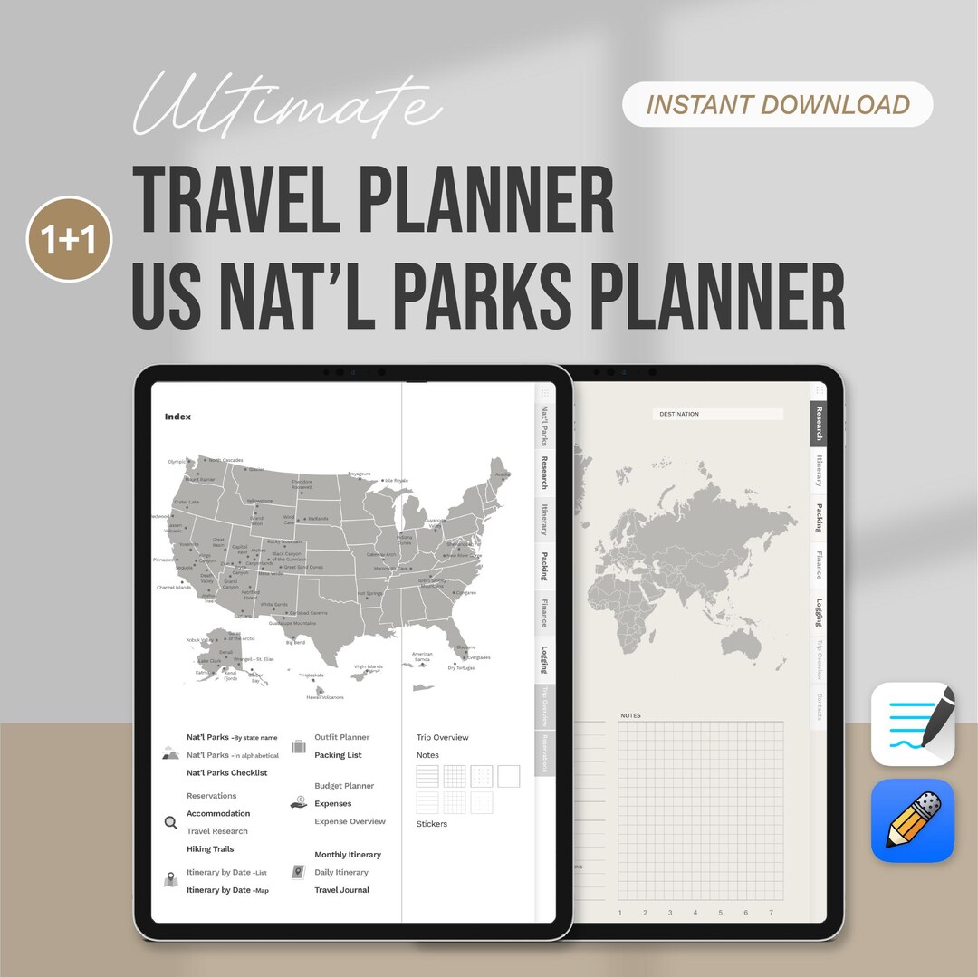 Digital National Parks Travel Planner, iPad Travel Journal, Goodnotes ...