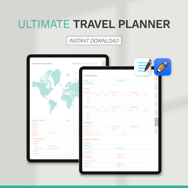 Digital Travel Planner, Travel Journal, iPad Budget Planner, Goodnotes ...