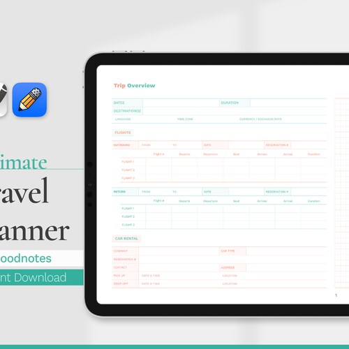 Digital Travel Planner Goodnotes Travel Itinerary Travel - Etsy