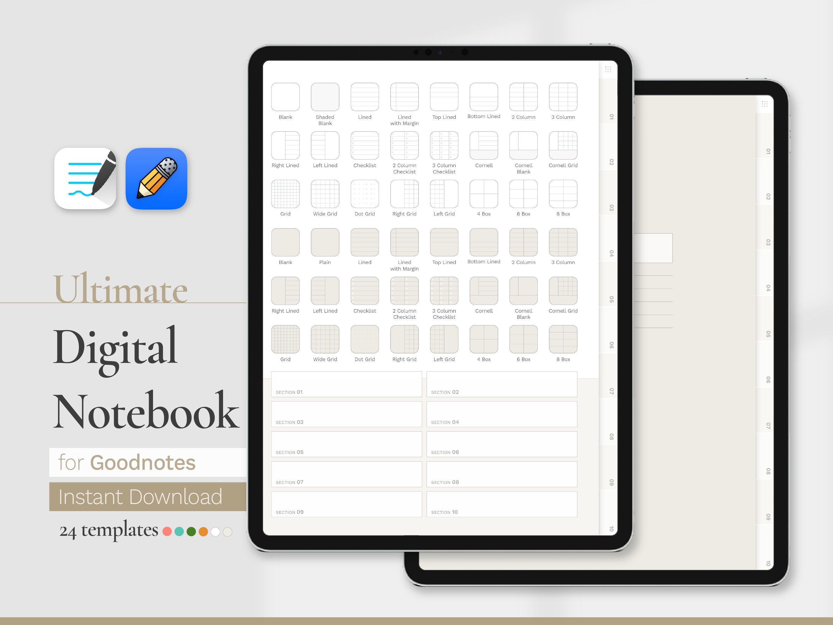Digital Portrait Note Taking Templates, Goodnotes Notebook, Cornell ...