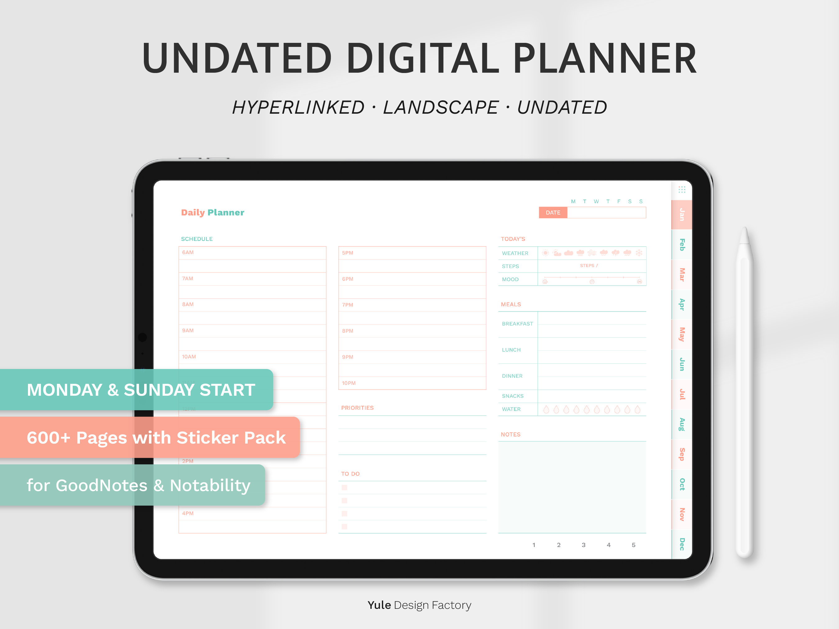 Calendars & Planners Digital Planner Hyperlinked Notability Horizontal ...