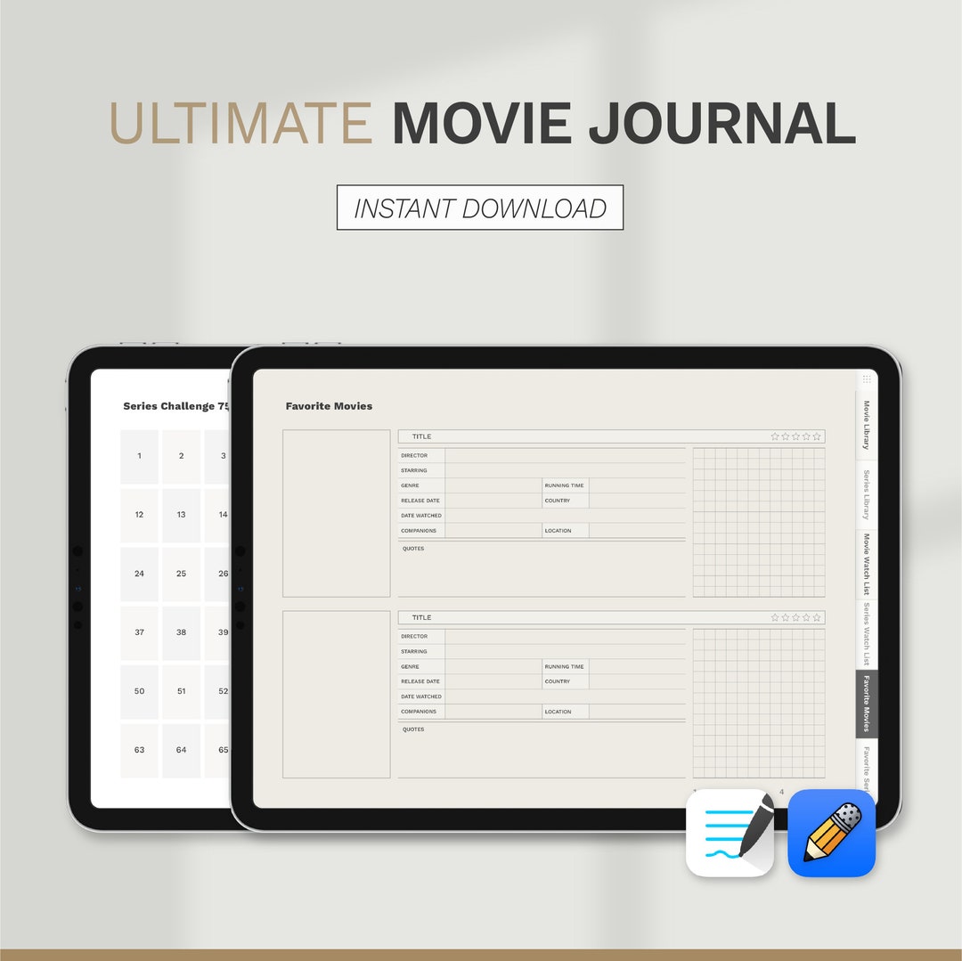 Digital Movie Planner, iPad TV Show Planner, Goodnotes Template ...