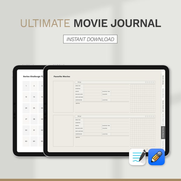 Digital Movie Planner, iPad TV Show Planner, Goodnotes Template ...