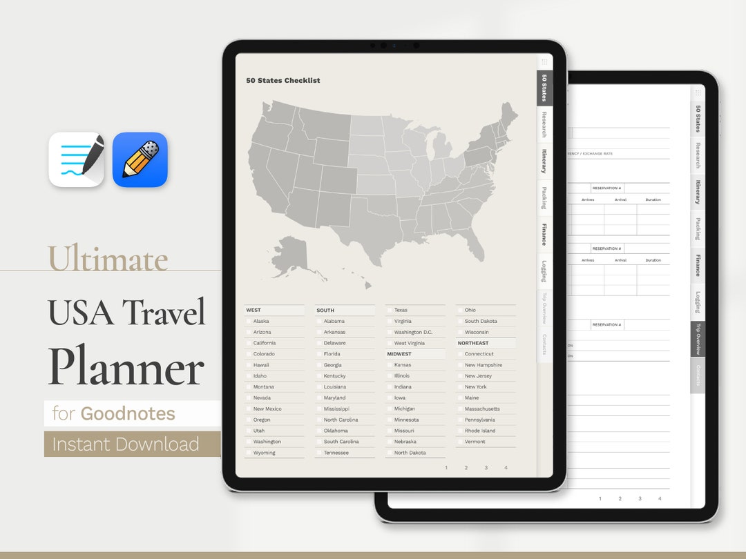Digital USA Travel Planner, 50 States Challenge Map, iPad Travel ...