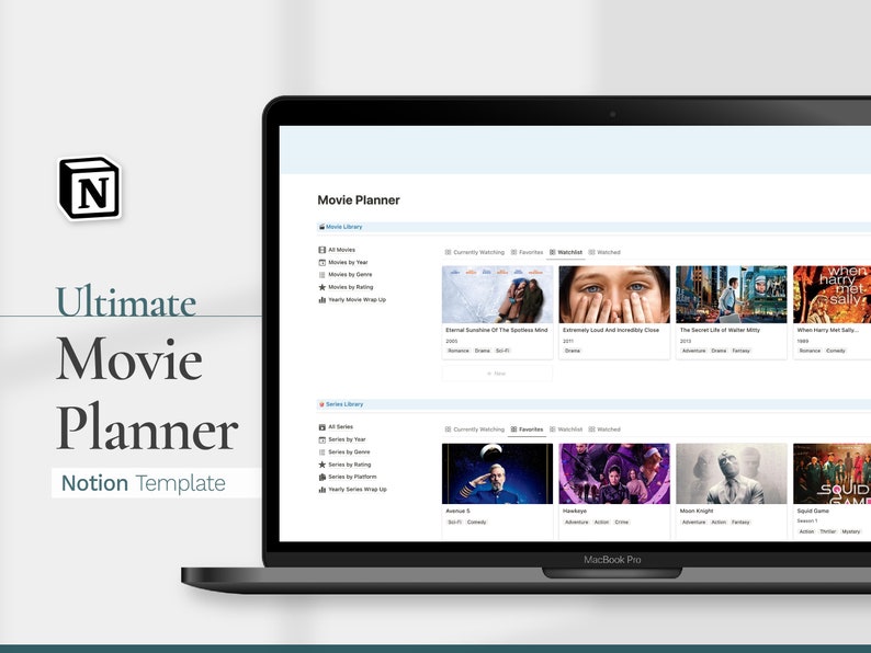 Notion Template Movie Planner, Notion Dashboard, Digital TV Show ...