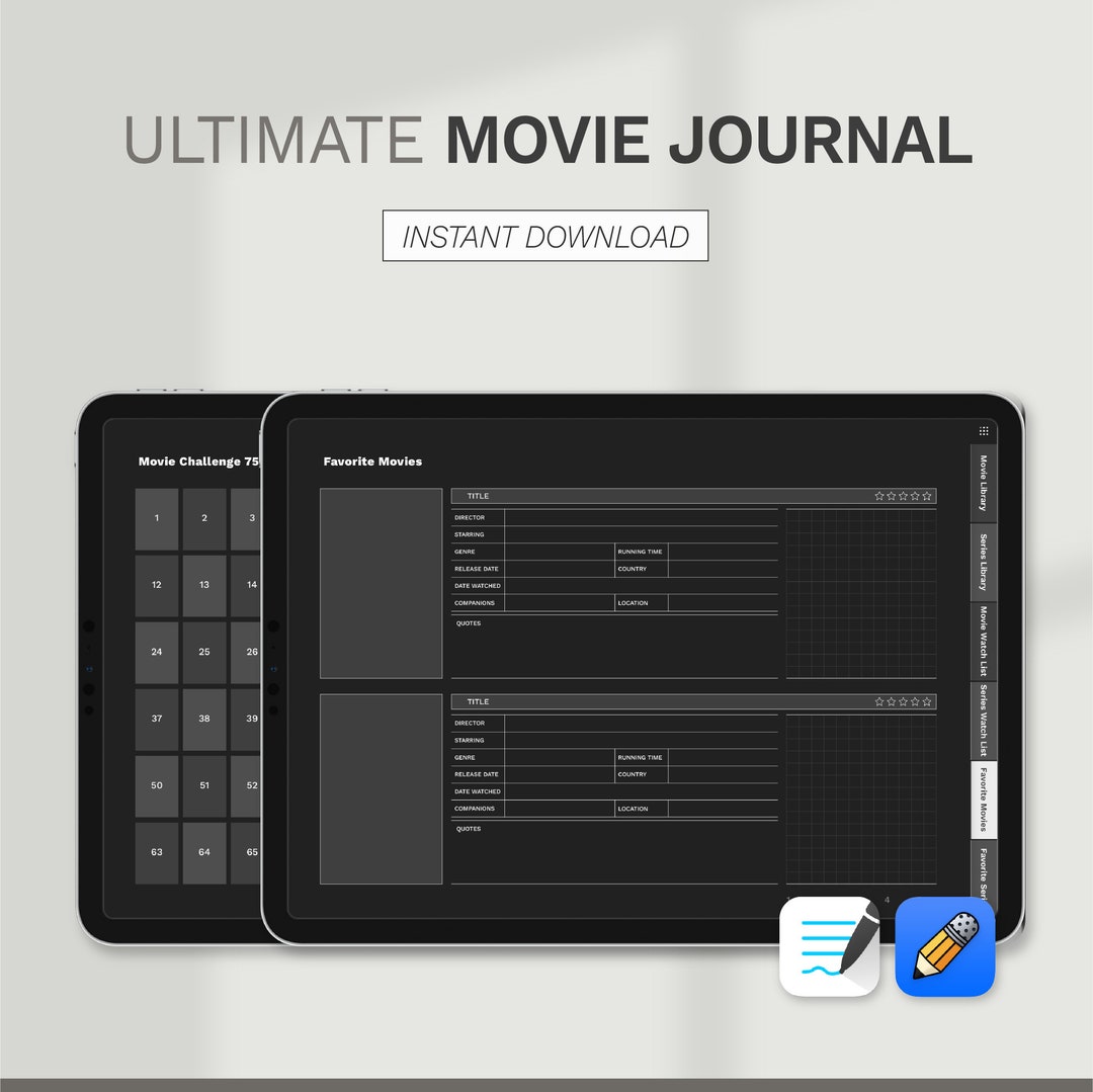 Digital Movie Planner, iPad TV Show Planner, Goodnotes Template ...