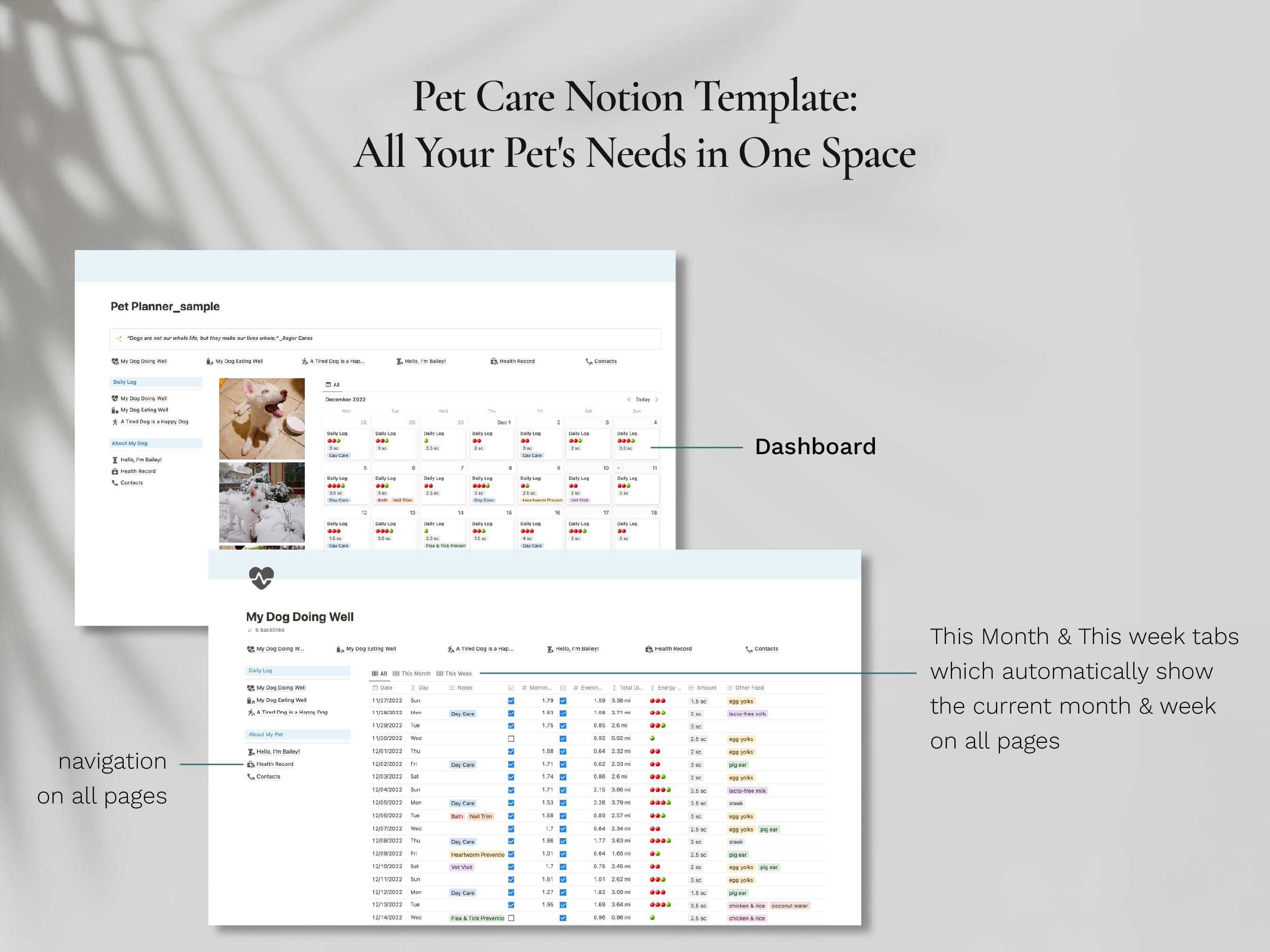 Notion Template Pet Planner, Notion Dashboard, Digital Dog Care Journal ...