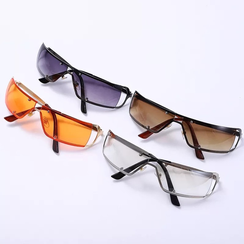 Wrap Around Sunglasses Rimless Wrap Sunglasses Y2k - Etsy