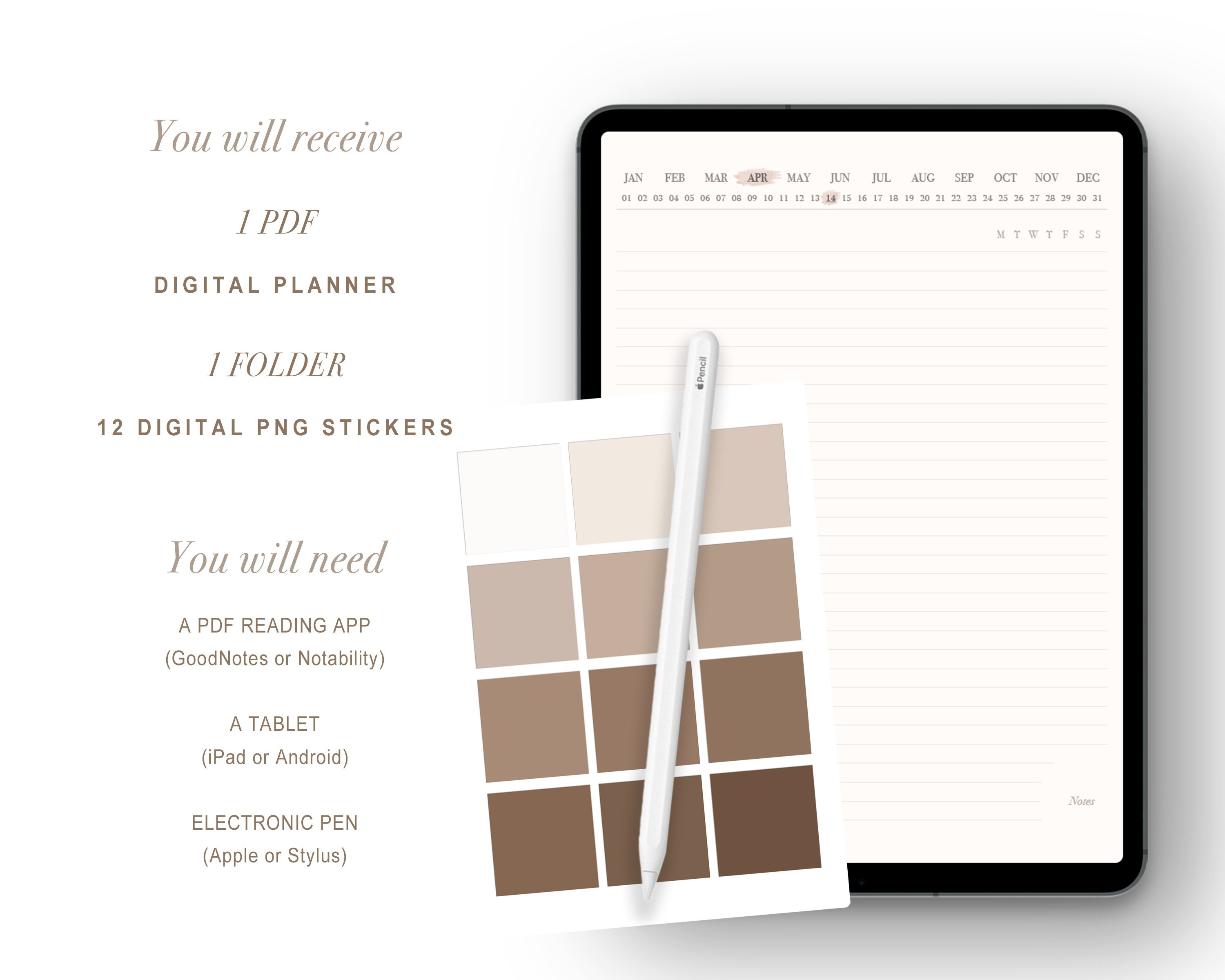 365 Days Journal Digital Planner Neutral Tones Elegant & Minimalistic ...