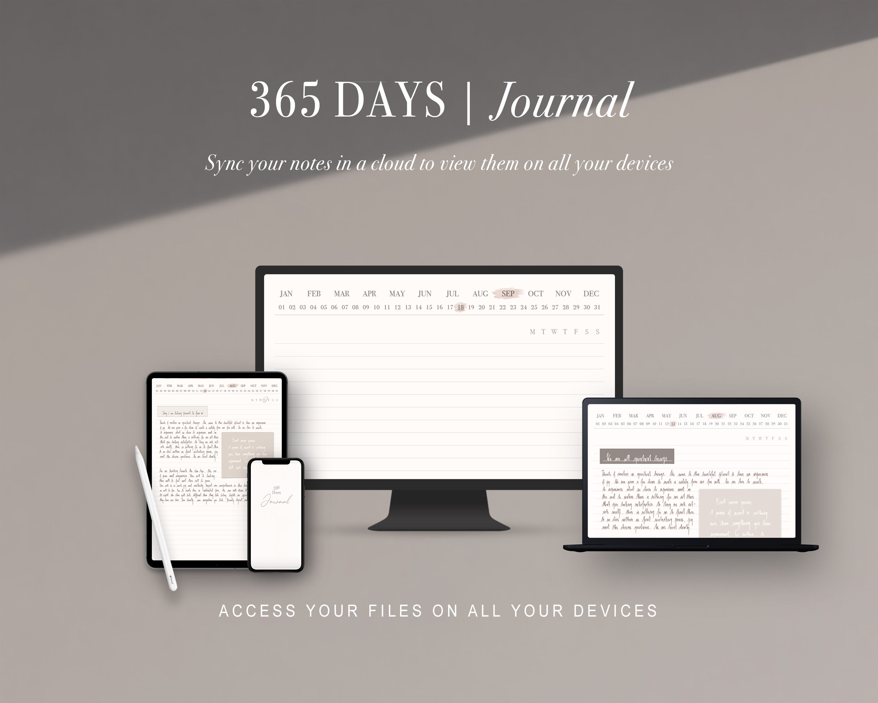 365 Days Journal Digital Planner Neutral Tones Elegant & Minimalistic ...