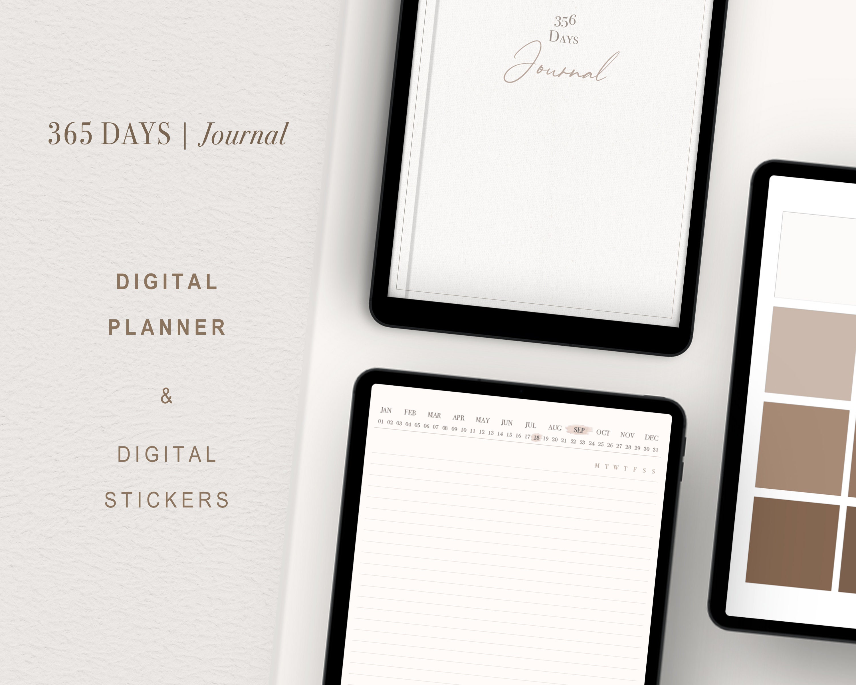 365 Days Journal Digital Planner Neutral Tones Elegant & Minimalistic ...