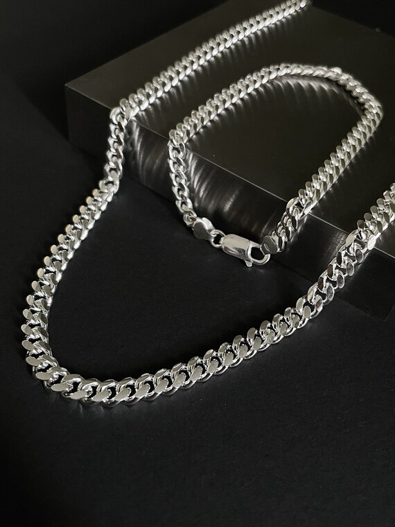 Silver Miami Cuban Chain Bracelet Matching Set 5.5 mm 925 sterling silver mens necklace thick chain waterproof jewelry gift for him Etsy