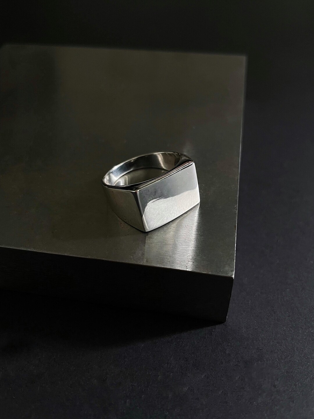 Sterling Silver Square Signet Ring: Thick Band, Mens Statement Ring - Etsy