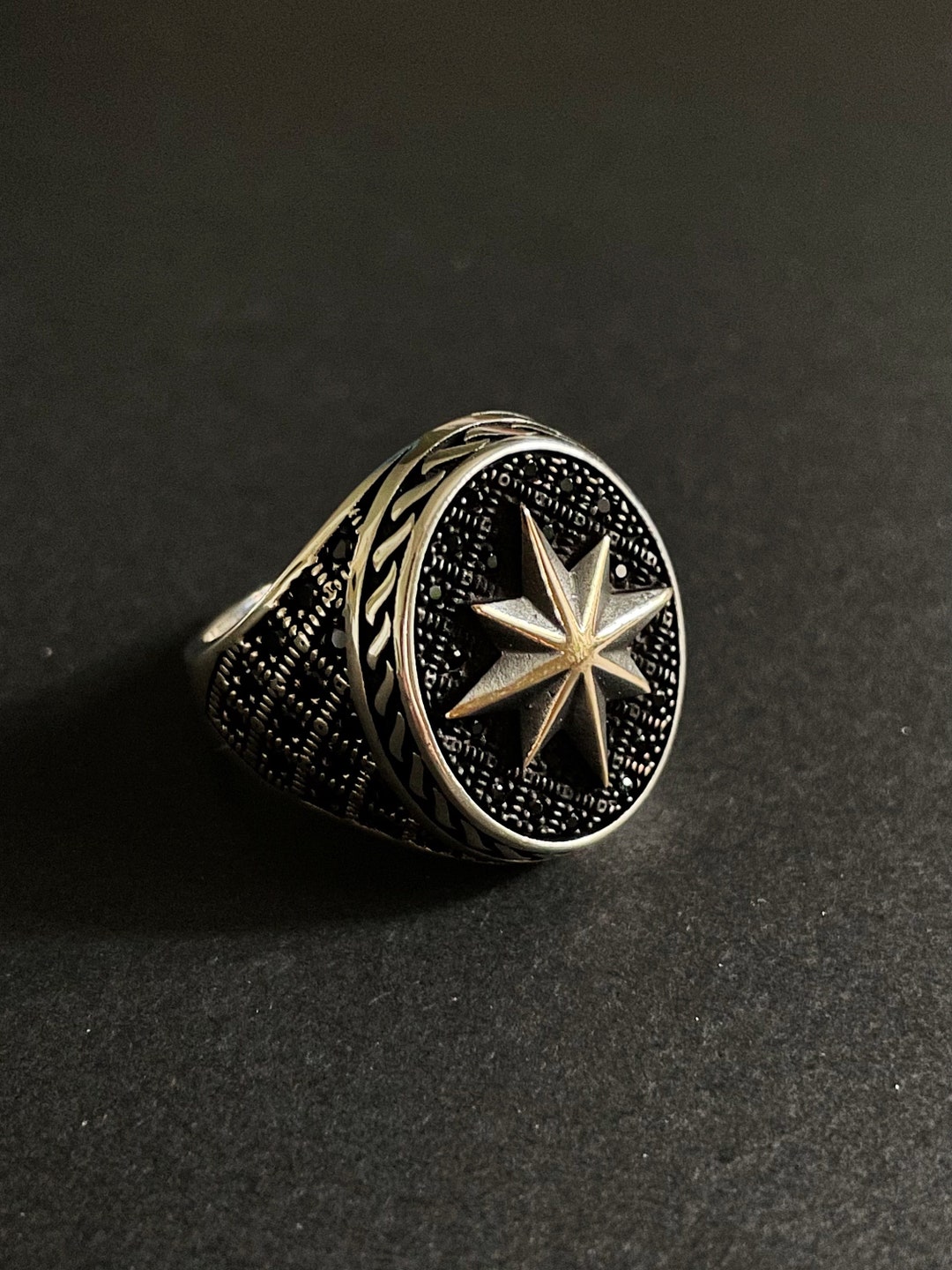 Compass Signet Ring - 925 Sterling Silver Ring, Compass Mens Ring, Mens ...