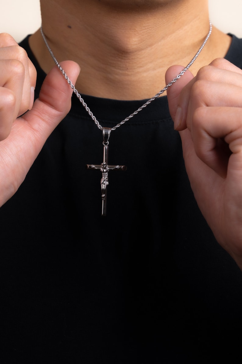 Stainless Steel Silver Cross Necklace Silver Cross Pendant, Silver ...