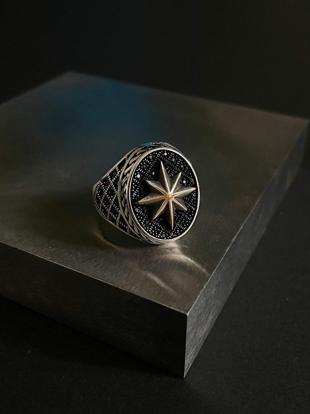 Compass Signet Ring - 925 Sterling Silver Ring, Compass Mens Ring, Mens ...