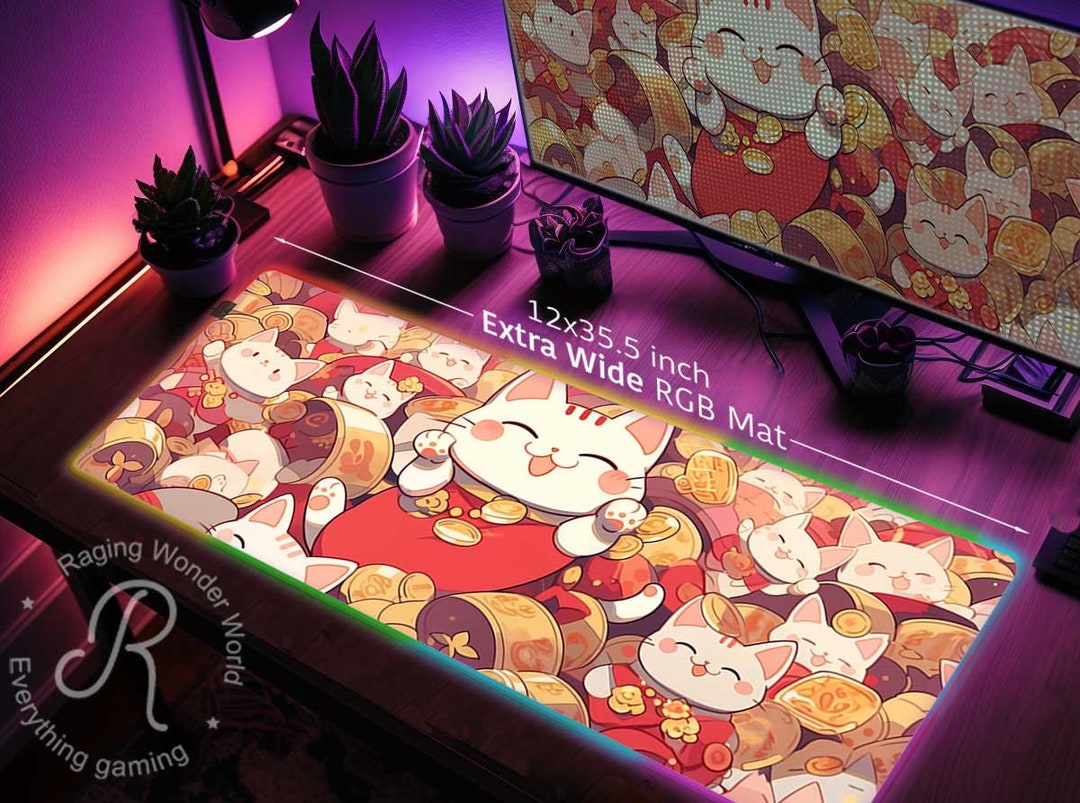Lucky Cat Maneki-neko Desk Mat RGB, Business Owner Money Attracting ...