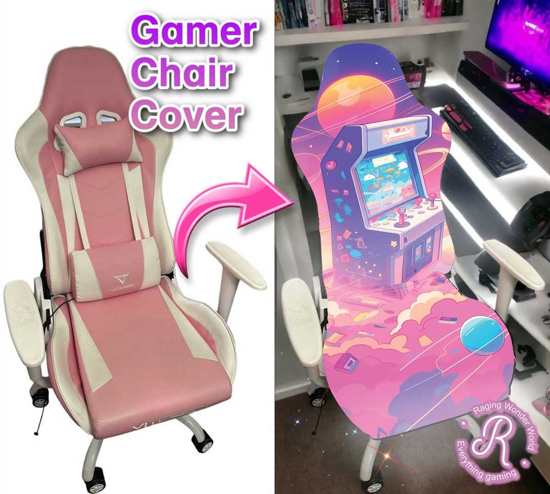 Vaporwave Arcade Console Retro Gamer Chair Cover, Pink Gaming Room ...