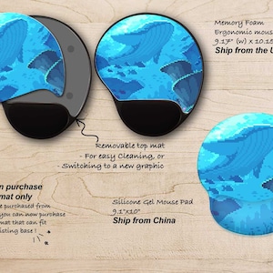 Blue Whale Pixel Art Desk Mat RGB, Stitched Edges Kawaii Ocean Theme ...