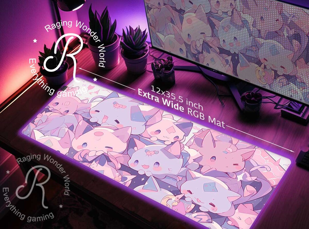 Kawaii Pink Cats Desk Mat Anime, Stitched Edge Pastel Gaming Mouse Pad ...