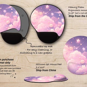 Kawaii Pink Cloud Cute Cats Anime XXL Desk Mat RGB, Big Moon Pastel ...