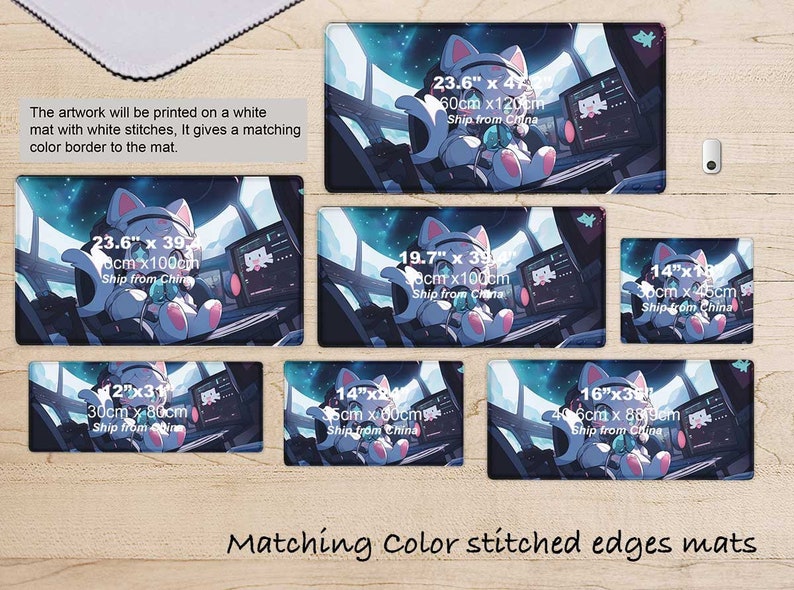 Anime Space Cat Girl Desk Mat Cute, Japanese Kawaii Girl Gamer Shoujo ...