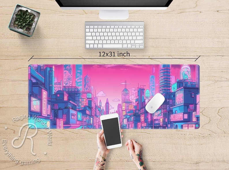Lo-fi Vaporwave Neon Pink City Anime XXL Desk Mat RGB Cute - Etsy