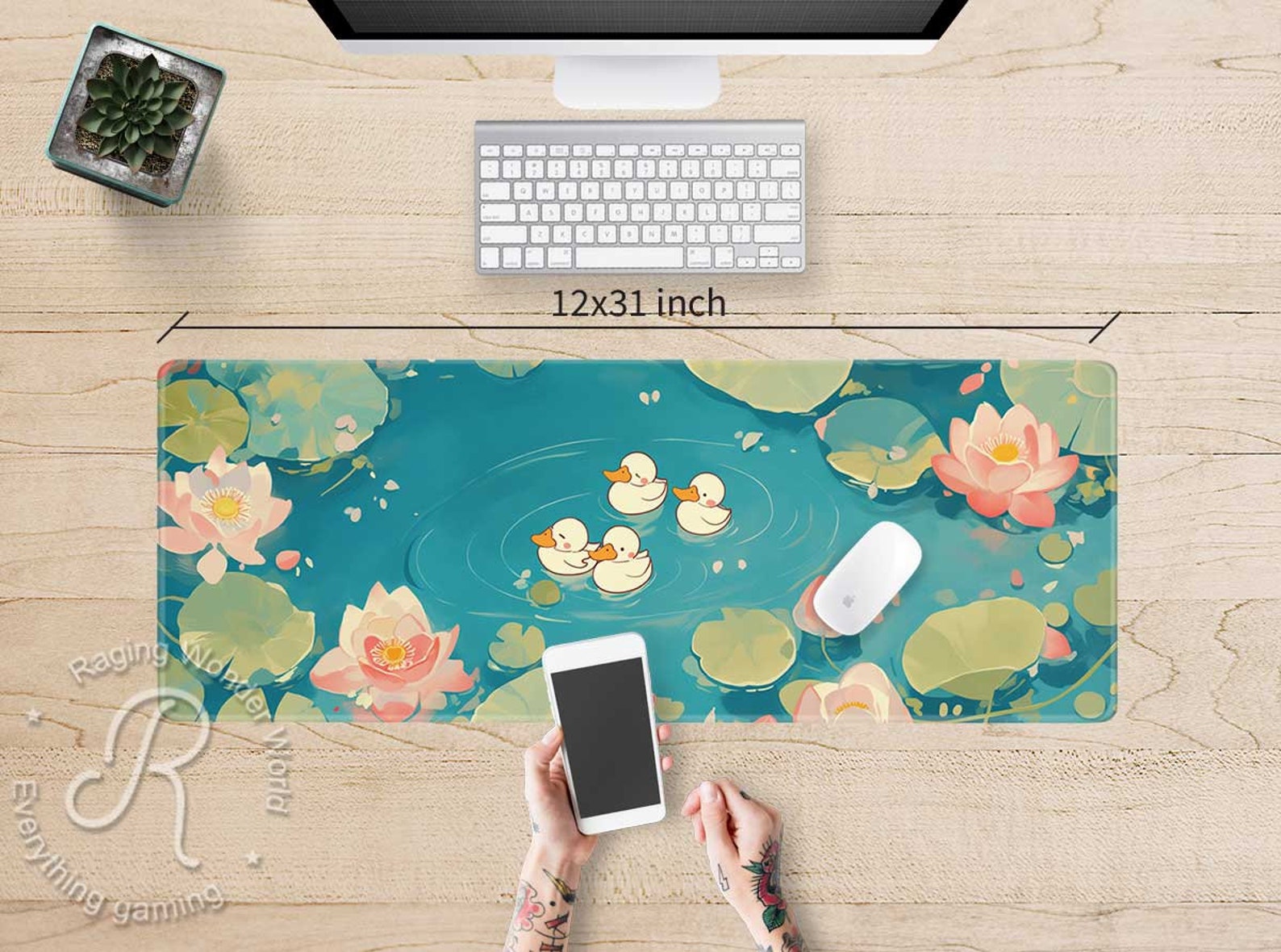 Kawaii Aesthetic Duck Lotus Pond Anime XXL Desk Mat RGB, Cute Duckies ...