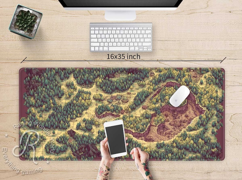 90s RPG Game Map Pixel Art Desk Mat Cute Stitched Edges Beige - Etsy