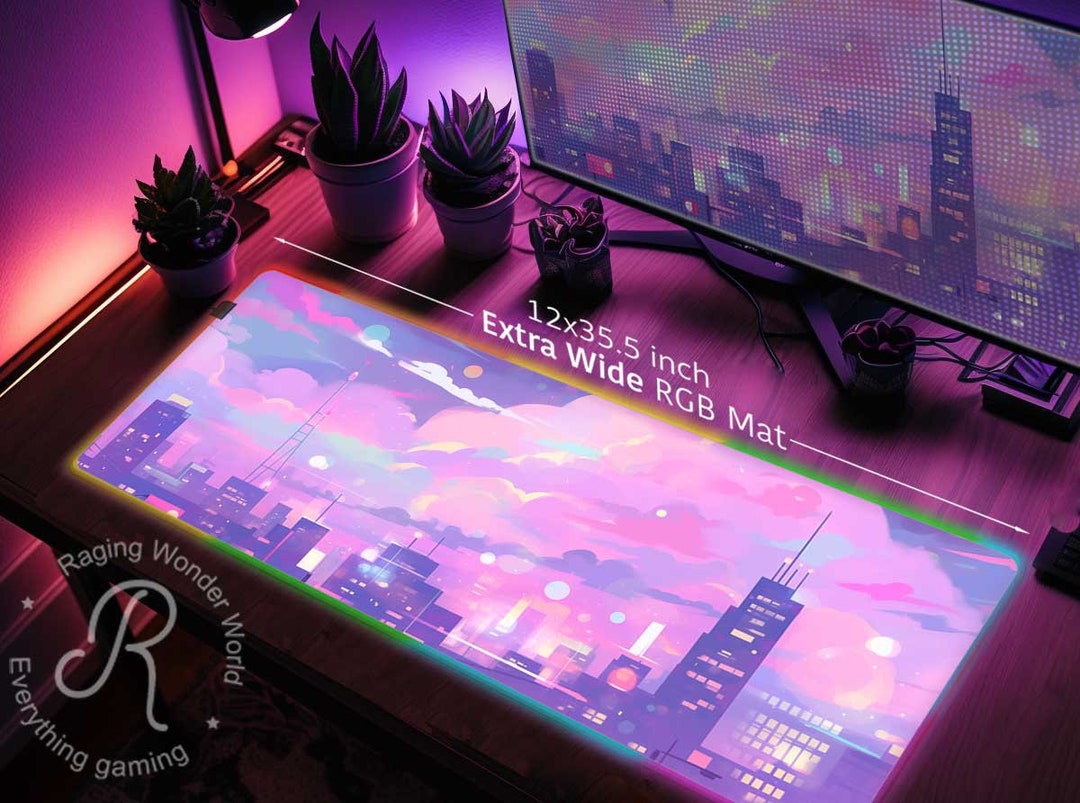 Neon Pastel Tokyo City Anime XXL Desk Mat RGB, Vaporwave Art Gaming ...