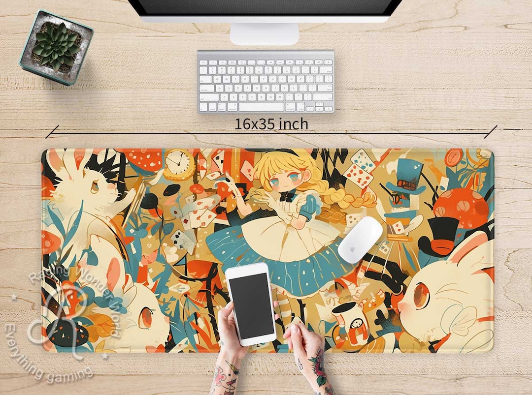 Alice in Wonderland Vintage Art XXL Desk Mat RGB, Cute Bunny Gaming ...