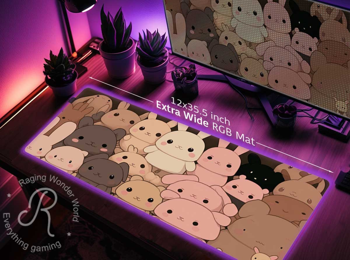 Kawaii Stuffed Animal Gang Anime Desk Mat Cute, Stitched Edges Beige ...