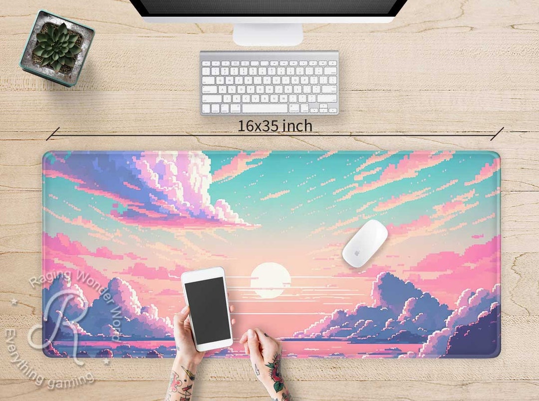 Lo-fi Vaporwave Pixel Anime XXL Desk Mat RGB, Cute Pastel Cotton Candy ...