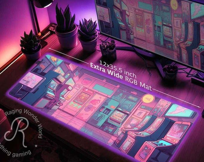 Lo-fi Vaporwave Retro Game Arcade Anime XXL Desk Mat RGB, Cute Pastel ...