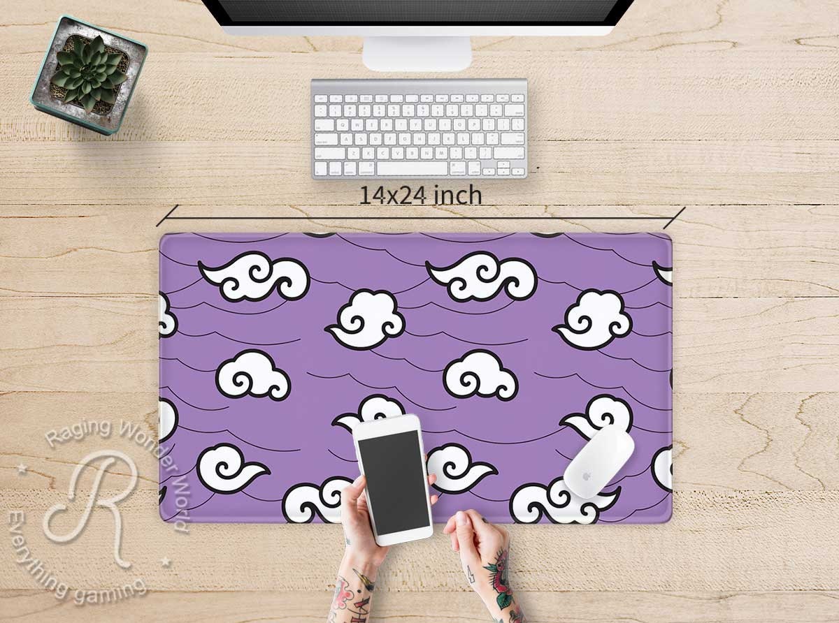 Kawaii Purple Cloud Anime Desk Mat Cute, Stitched Edges Japanese Kimono ...