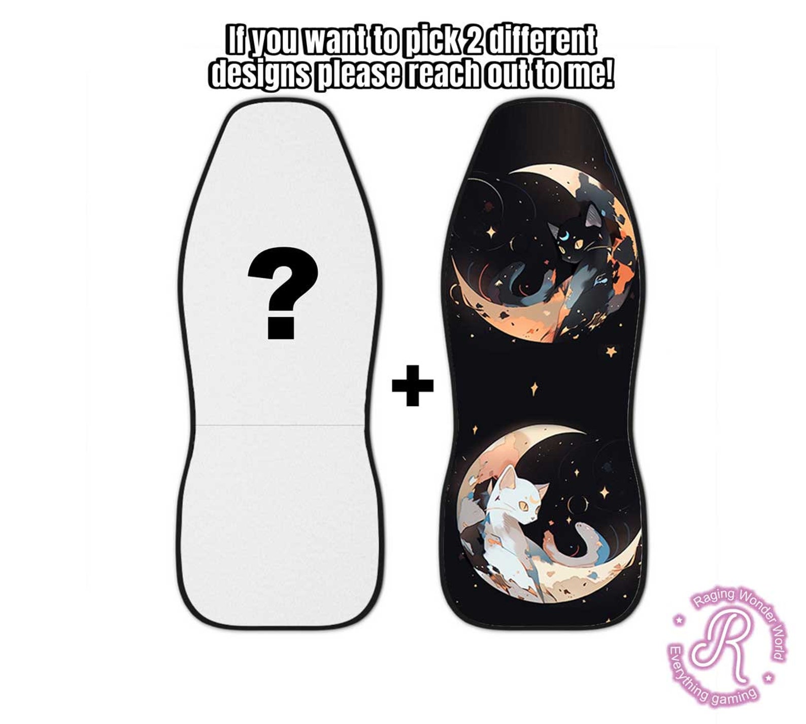 Anime Black White Lunar Moon Cats Gamer Chair Cover, Black Gaming Room ...