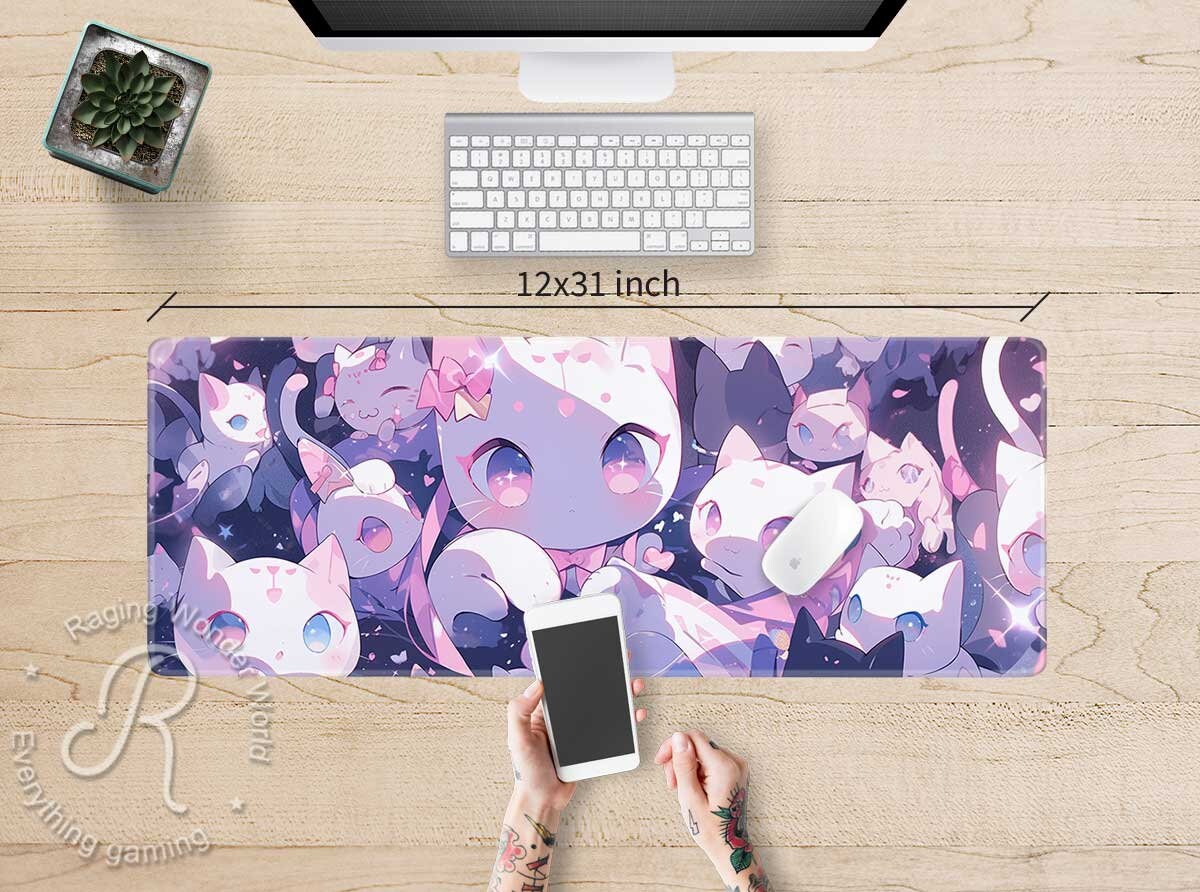Kawaii Aesthetic Anime Cat Large Desk Mat Cute, Japanese Cute Shoujo ...