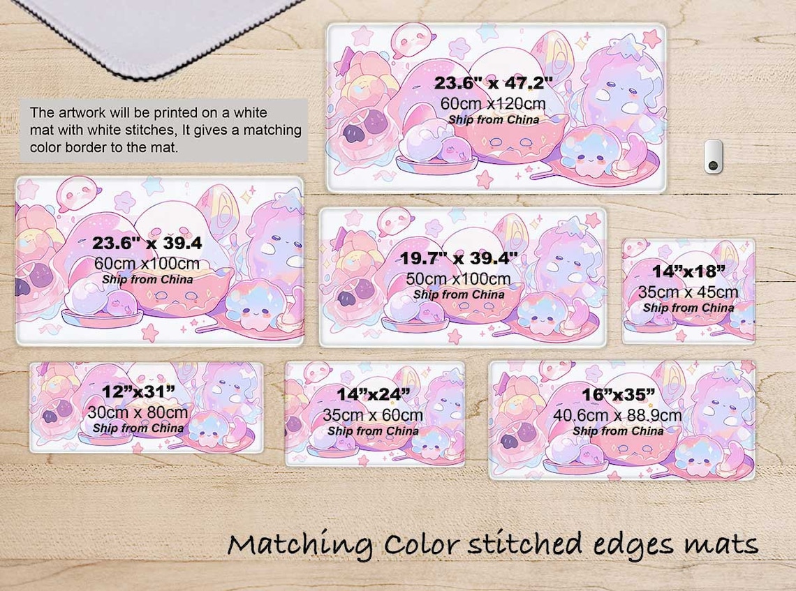 Kawaii Aesthetic Anime Jello Characters Desk Mat Cute, Japanese Cute ...