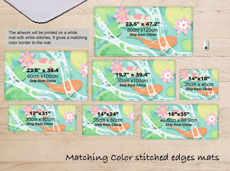Pastel Green Koi Fish Anime Desk Mat Cute Stitched Edges - Etsy