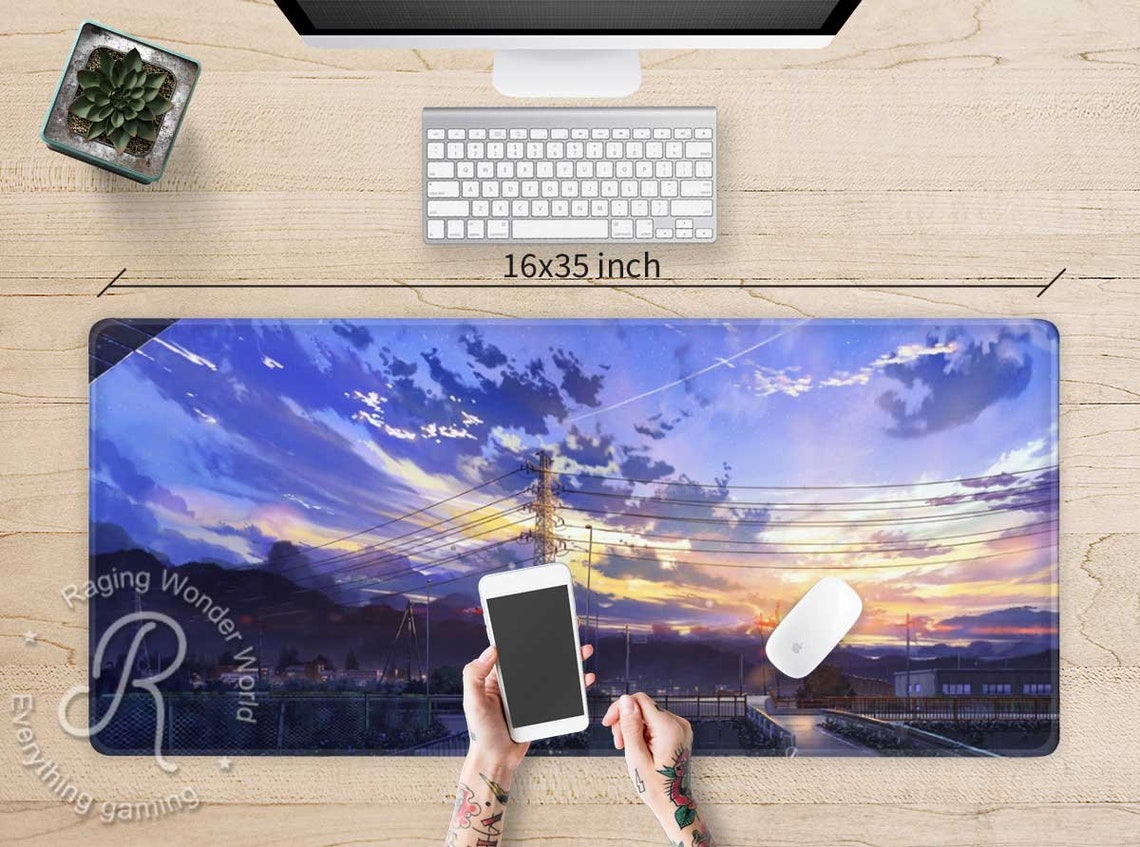 Purple Anime Landscape XXL Desk Mat Kawaii, Stitched Mat Anime Blue Sky ...