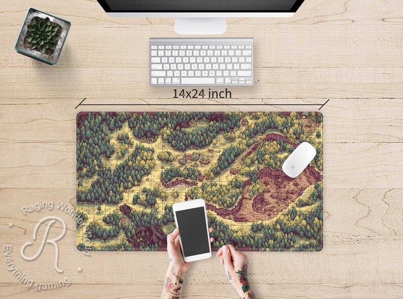 90s RPG Game Map Pixel Art Desk Mat Cute Stitched Edges Beige - Etsy
