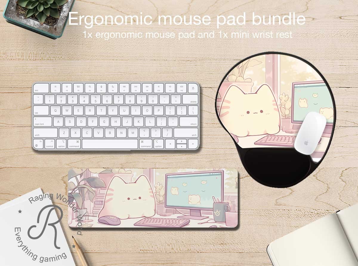 Chubby Cat Anime Computer Desk XXL Pastel Desk Mat RGB, Cute Lofi Art ...