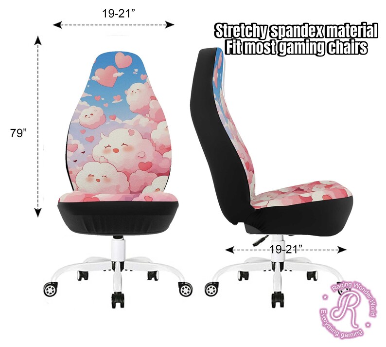 Kawaii Pink Clouds Anime Gamer Chair Cover, Cute Character Gaming Room ...